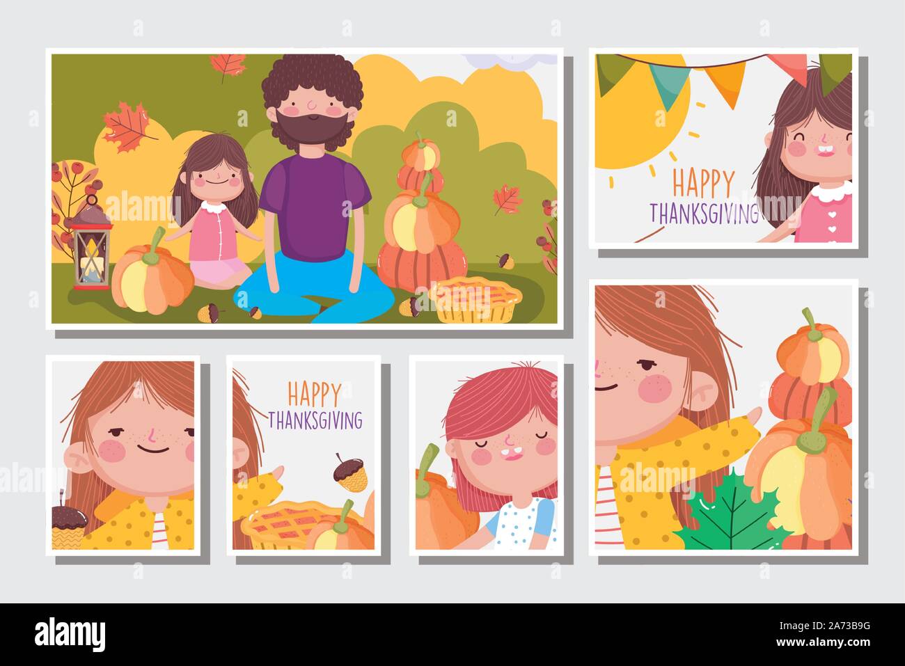 happy thanksgiving family, collection cards dad girl food celebration ...