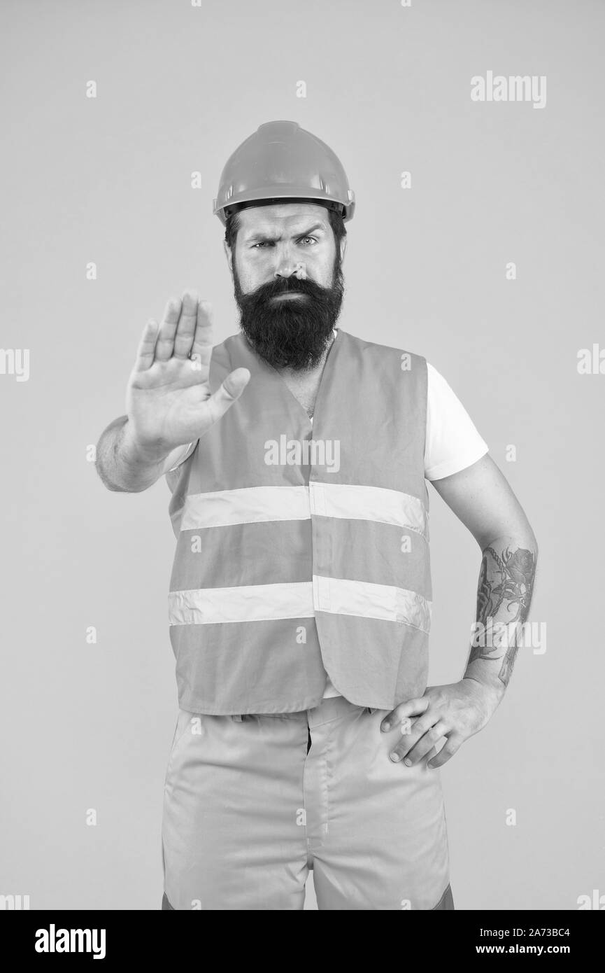 Be careful, under construction. Man worker warning about under ...