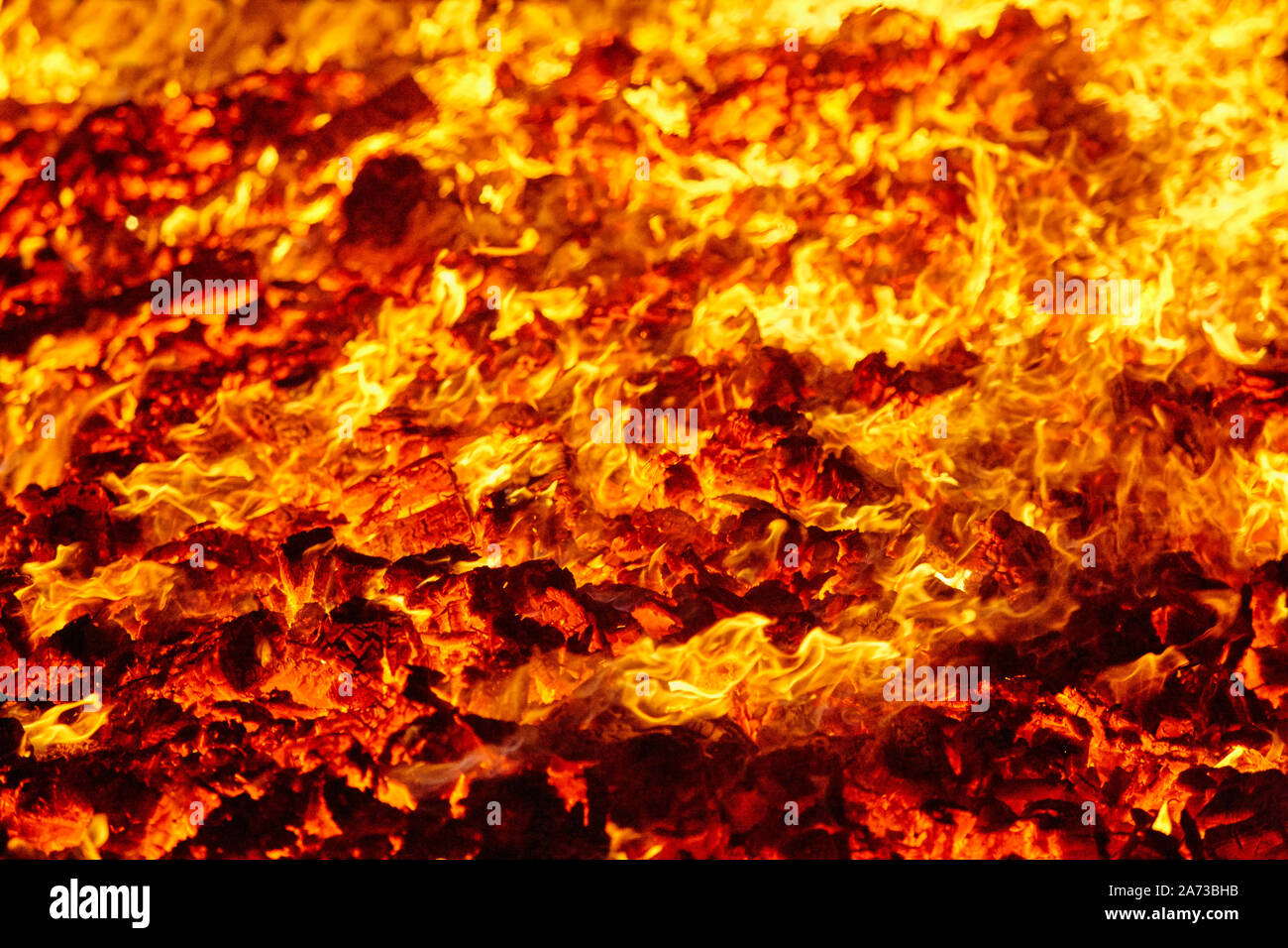 Fire. Volcano incandescent material. Hot charcoal bonfire. Carbon ...