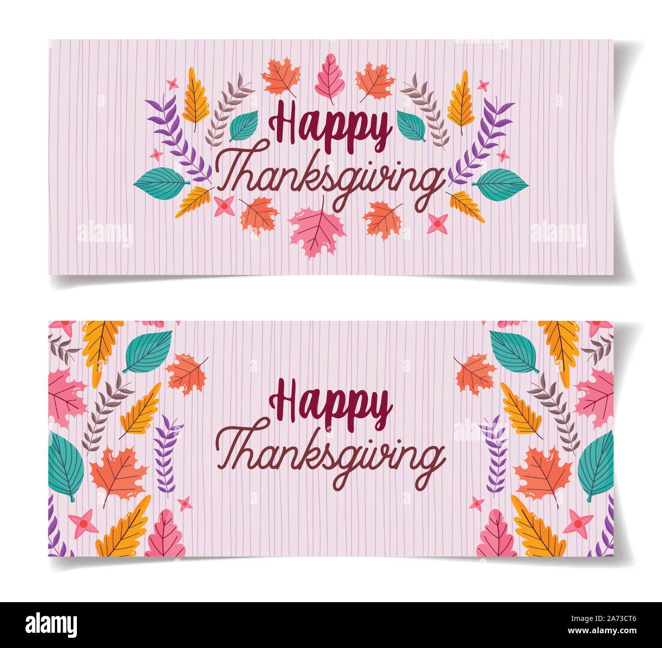 thanksgiving lettering foliage decoration banners vector illustration ...