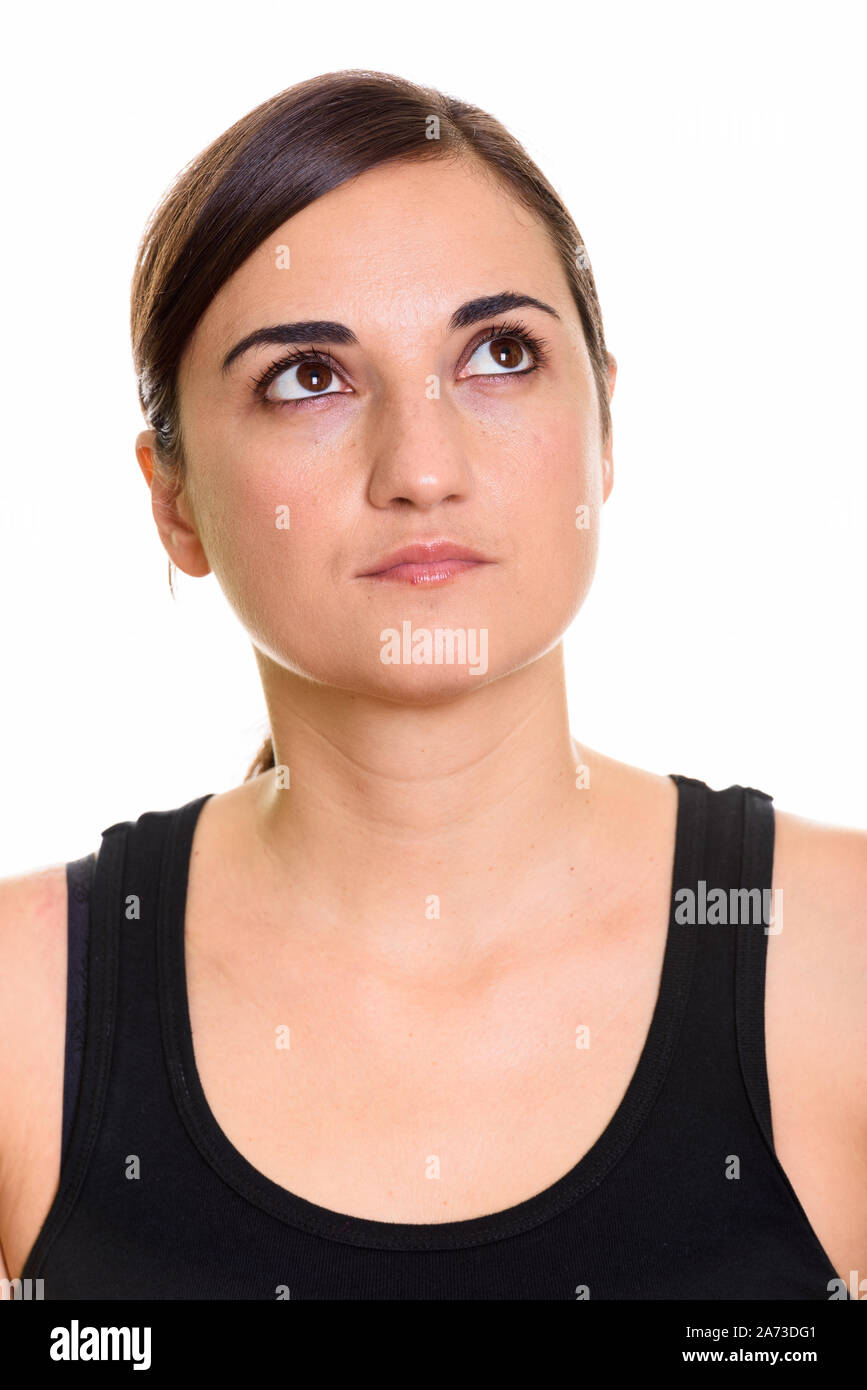 Face of beautiful woman thinking while looking up Stock Photo - Alamy