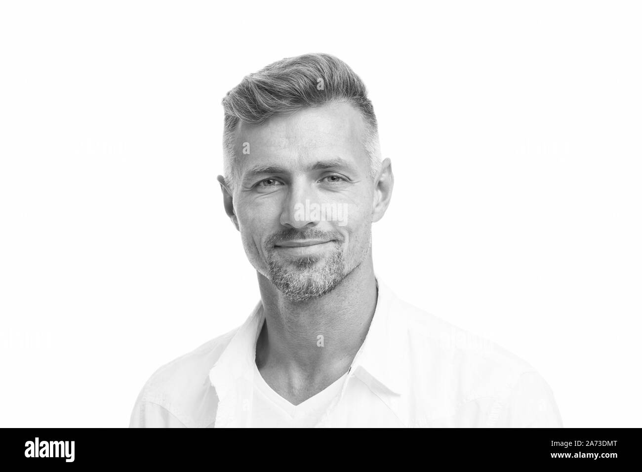 Deal with gray roots. Man attractive well groomed facial hair. Barber ...