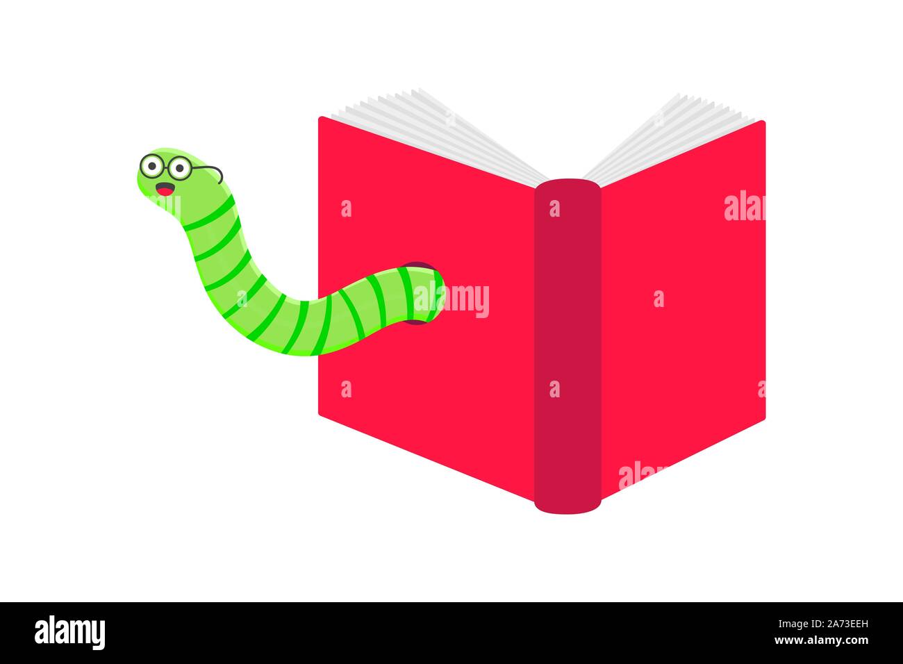 Worm with book cartoon character icon sigh. Worm with face expression ...