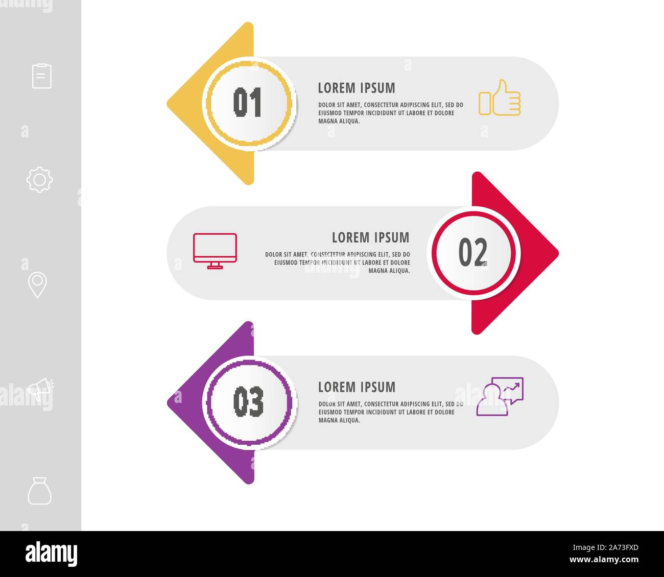 Vector infographic flat template. Circles with arrow for three diagrams, graph, flowchart ...
