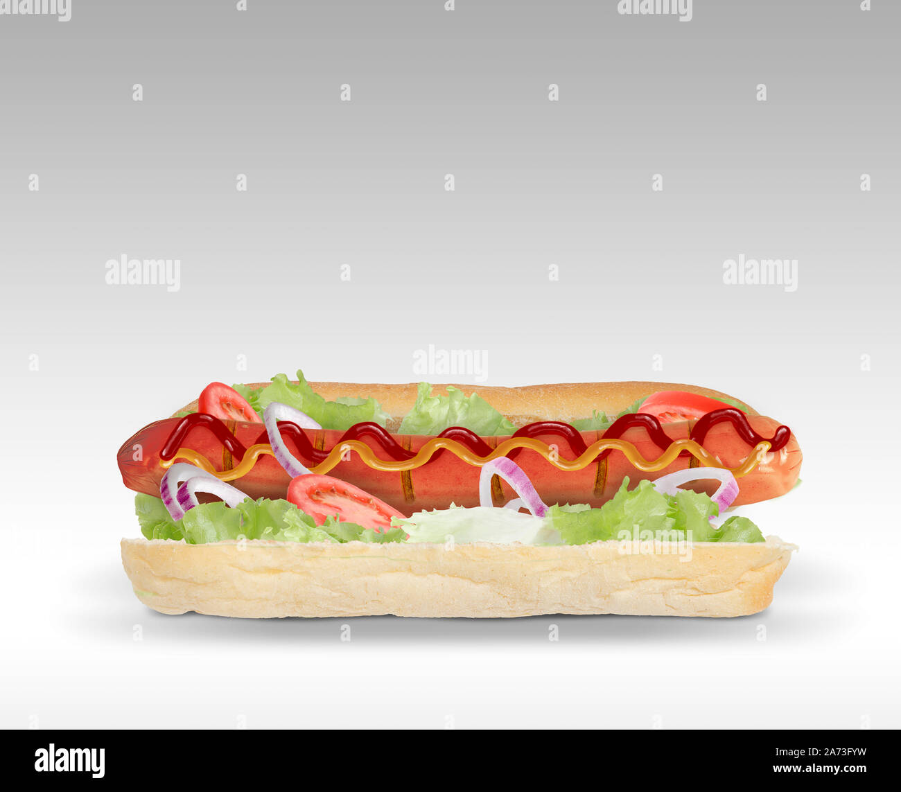 creative explosion of a hot dog with vegetables Stock Photo - Alamy