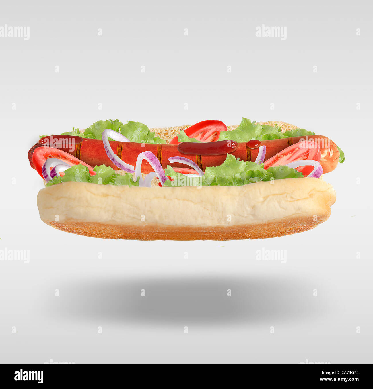 creative explosion of a hot dog with vegetables Stock Photo - Alamy