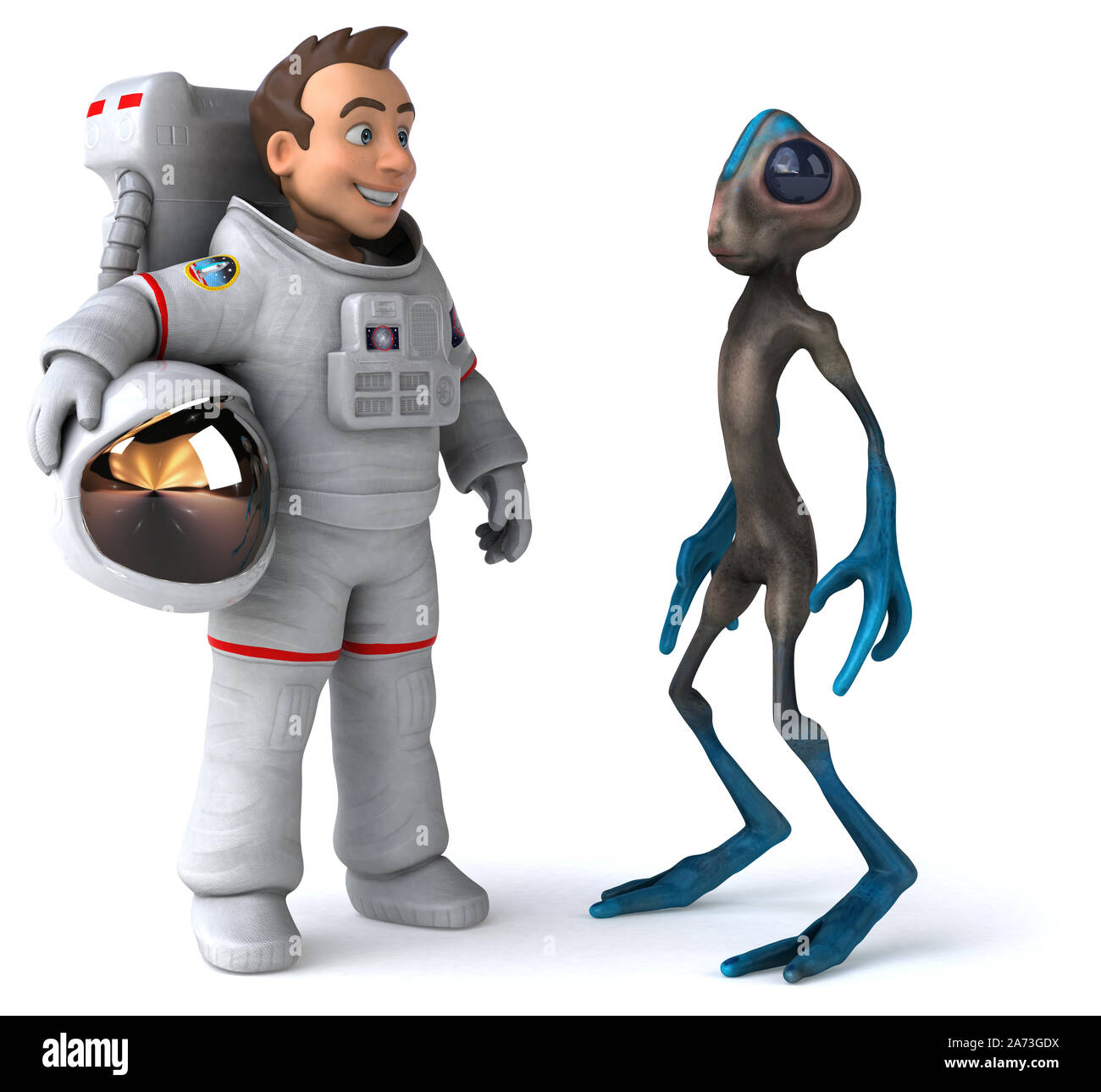 Fun astronaut meeting an alien Stock Photo - Alamy