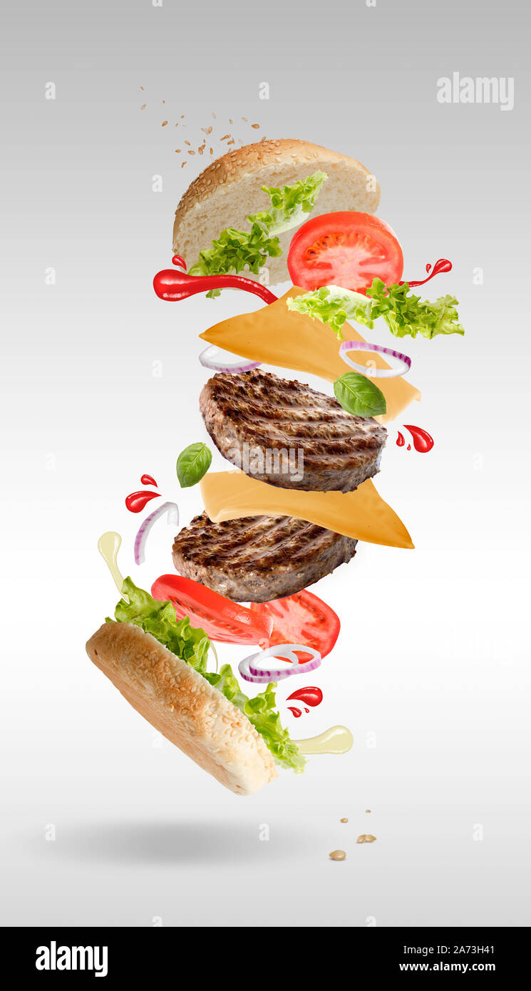 Explosive burger, creativity in the kitchen Stock Photo - Alamy