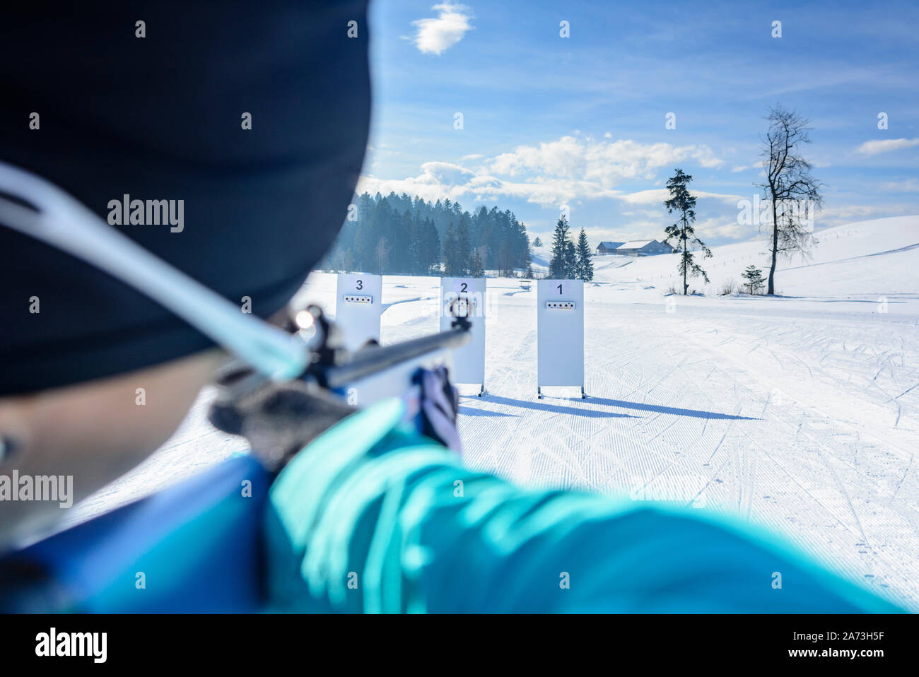 A group of sporty young people doing a biathlon competition Stock Photo ...