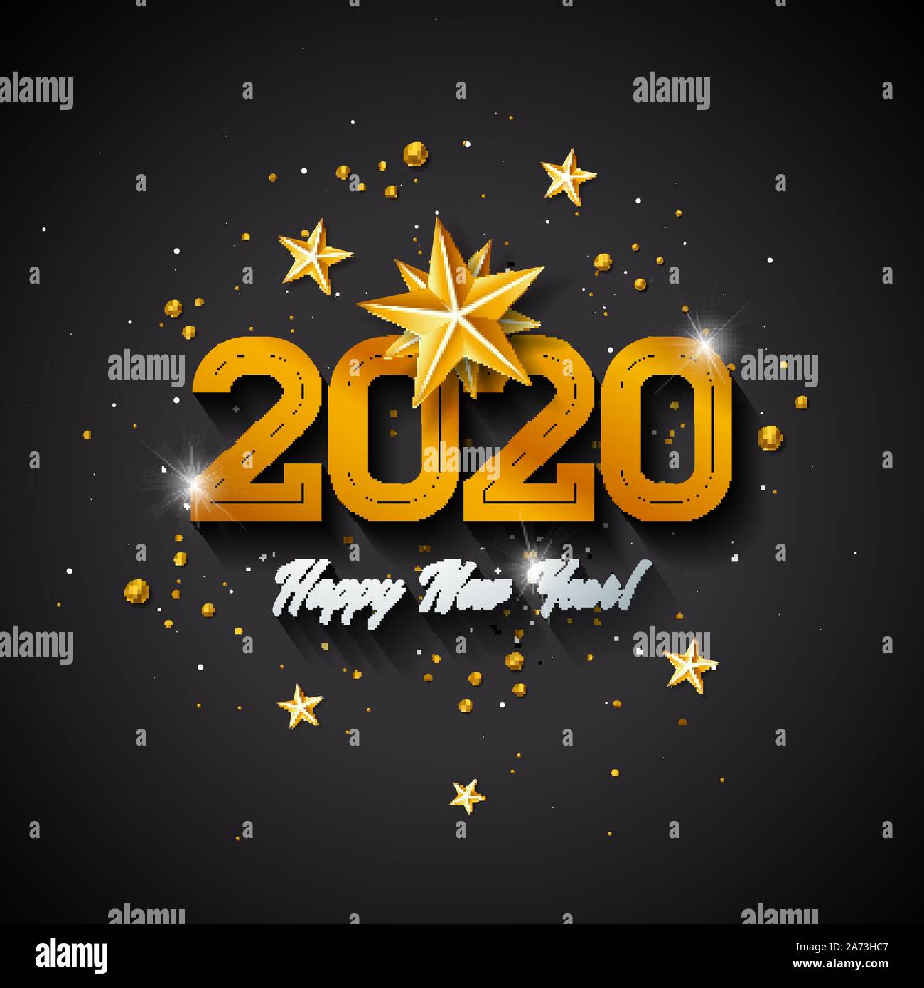 2020 Happy New Year illustration with 3d gold number, christmas ball ...