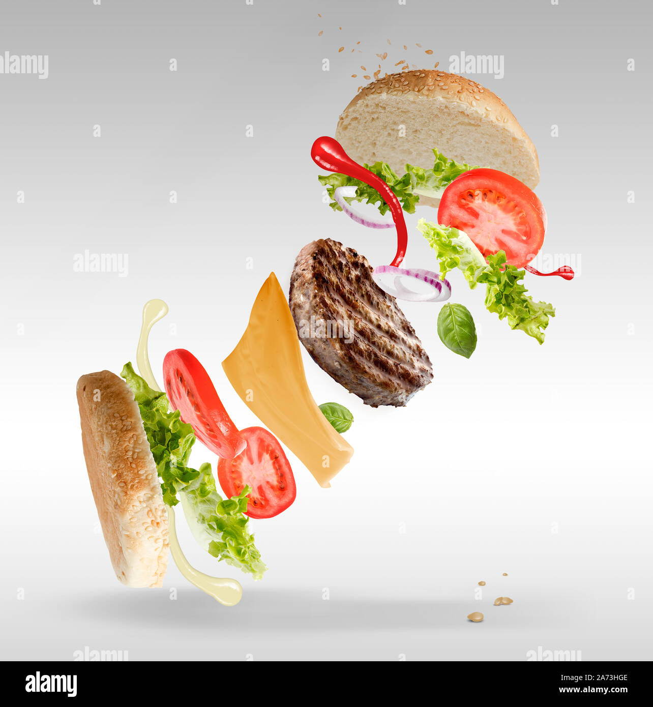 Explosive burger, creativity in the kitchen Stock Photo - Alamy