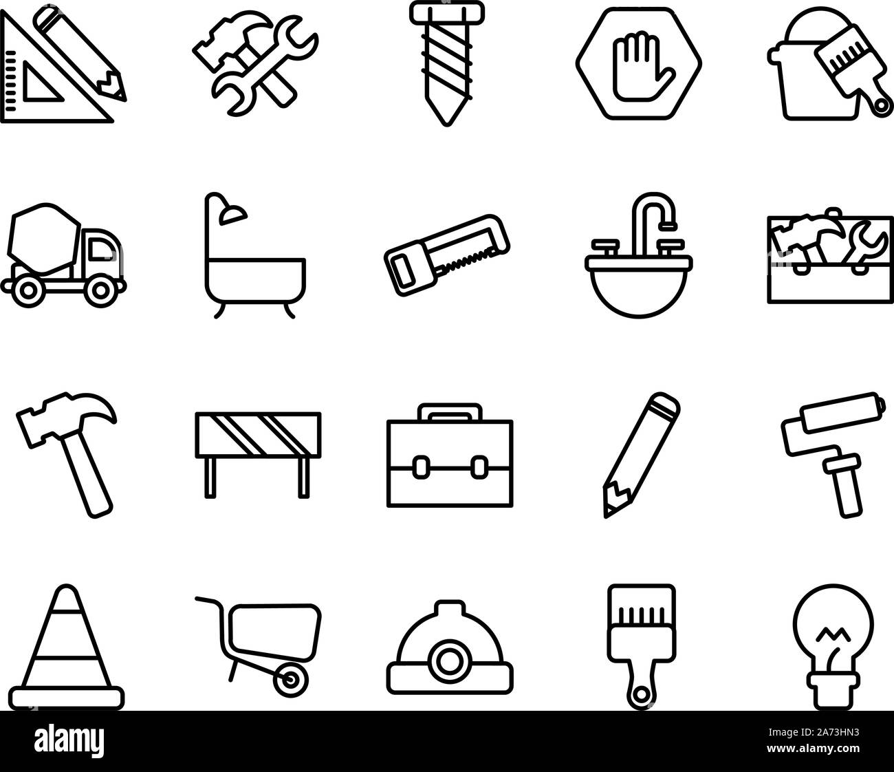 Construction icon set design, Work repair reconstruction industry build ...