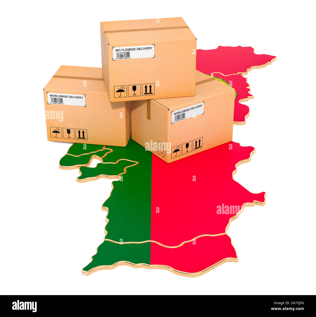 Parcels on the Portuguese map. Shipping in Portugal, concept. 3D ...