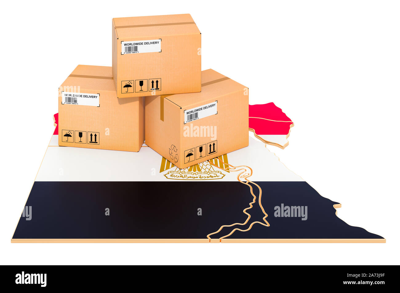 Parcels on the Egyptian map. Shipping in Egypt, concept. 3D rendering ...