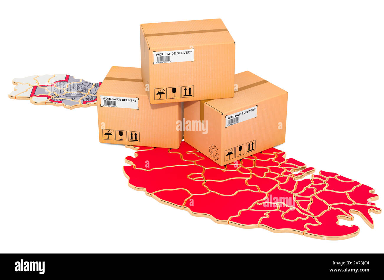 Parcels on the Maltese map. Shipping in Malta, concept. 3D rendering ...