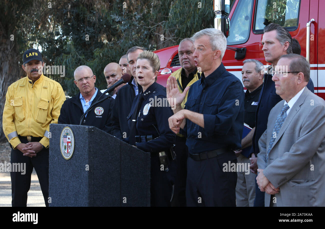 Los Angeles, Ca. 29th Oct, 2019. Councilmember Mike Bonin, LAFD Fire Chief Ralph, Senator Brian ...