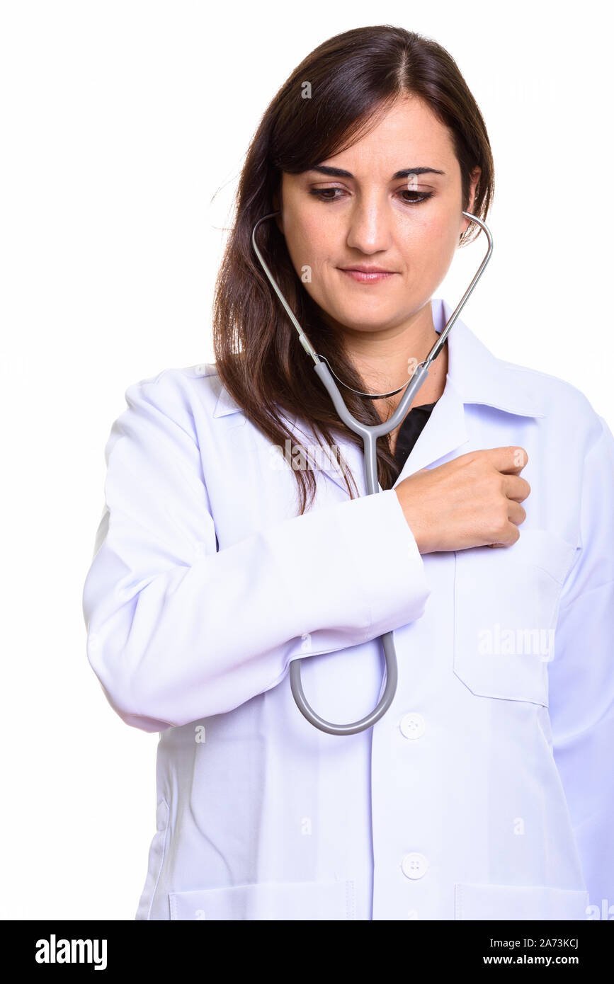 Doctor using stethoscope woman hi-res stock photography and images - Alamy