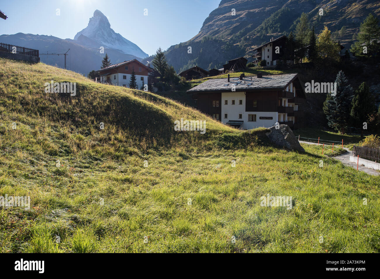 Zermatt village in Switzerland with the typical houses Stock Photo - Alamy