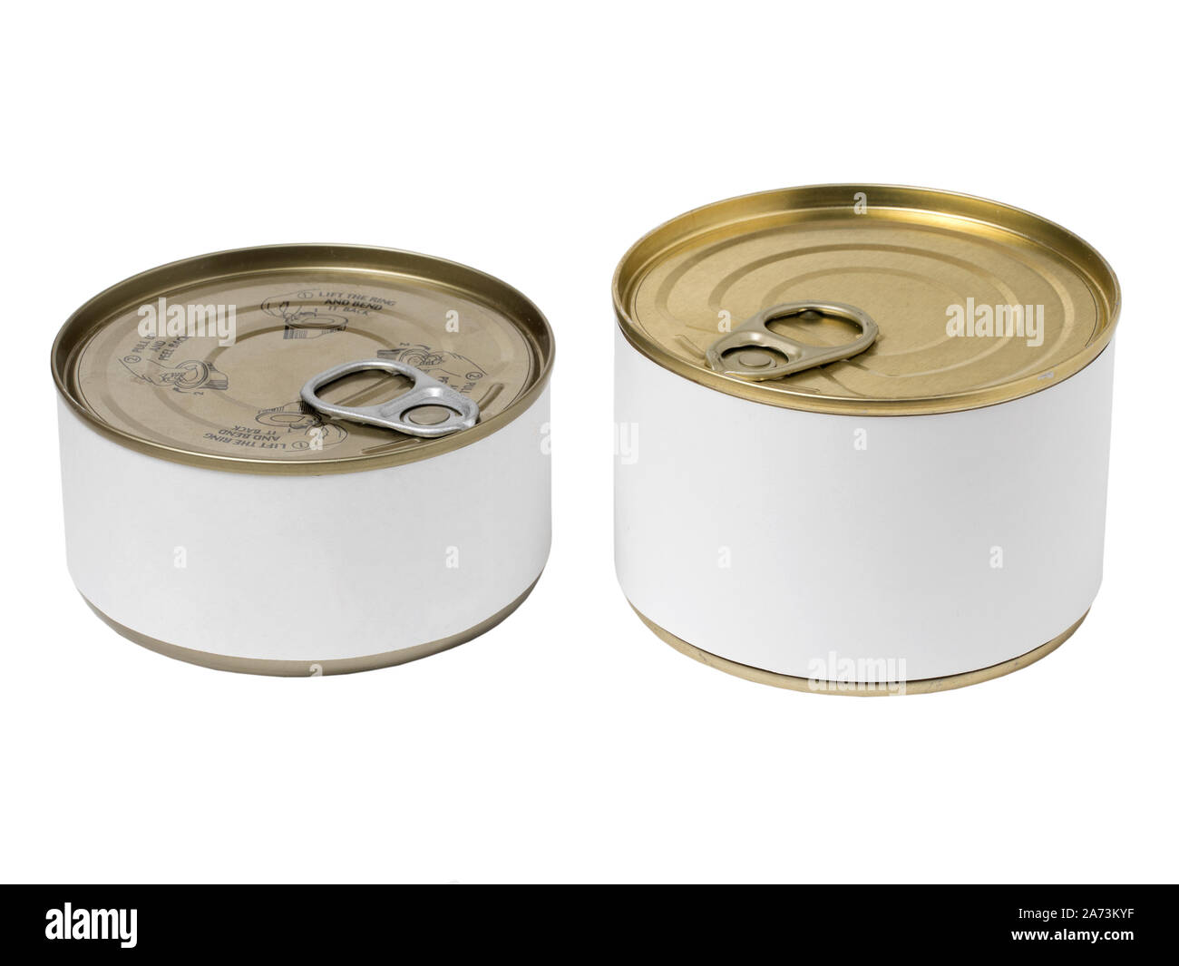 Tin cans with blank label and with key on the cap, isolated on white ...
