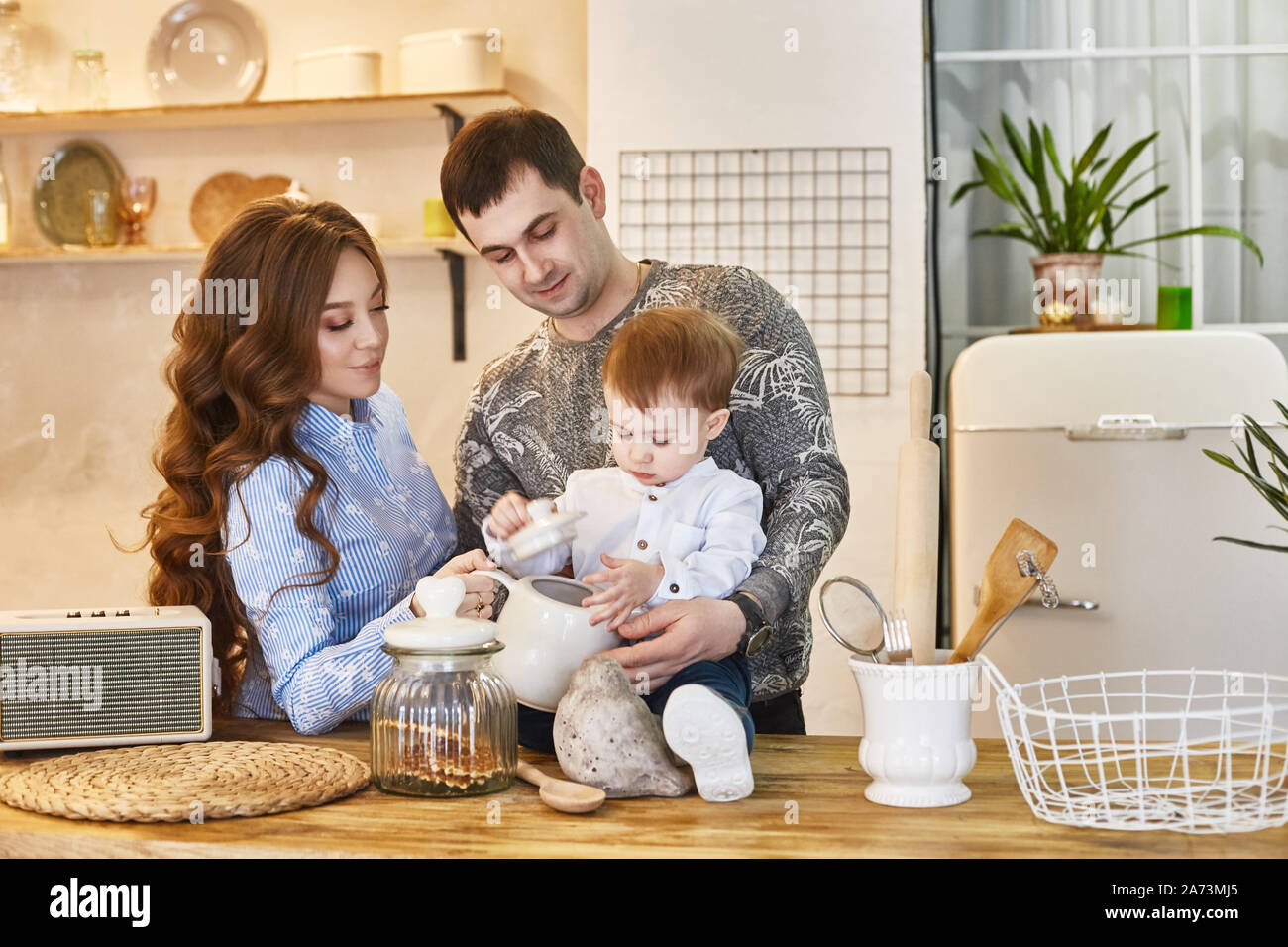 Family is expecting a second child. Man and woman, husband and wife are ...