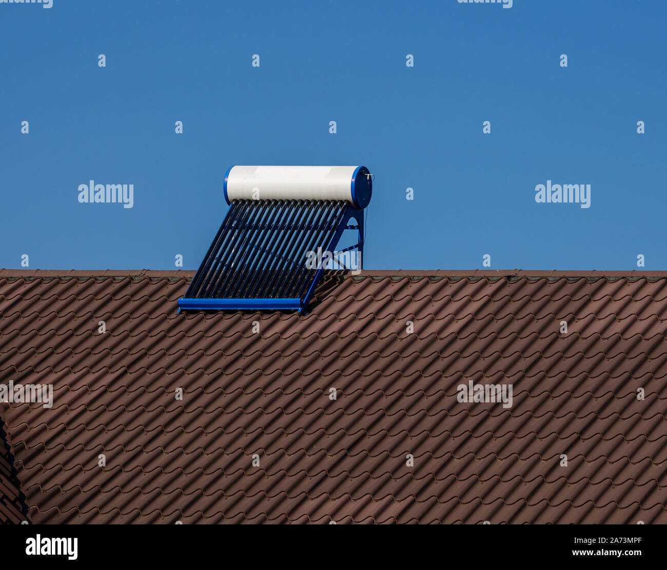 Solar water heater on roof top. Solar panel for hot water, system on ...