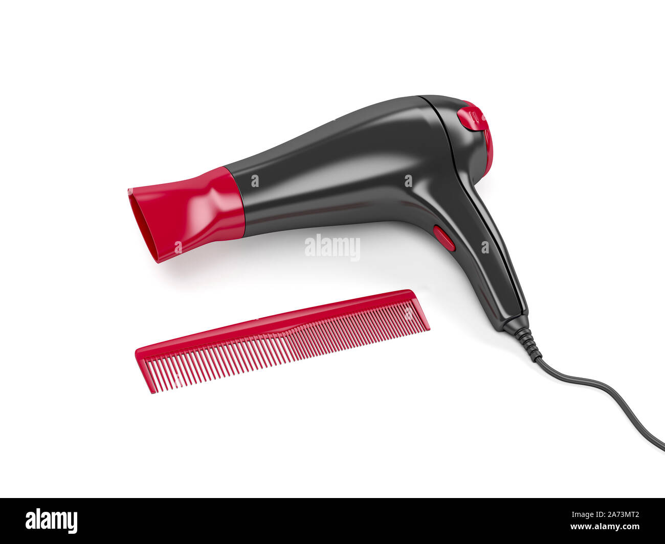 Hair dryer and comb on white background Stock Photo - Alamy