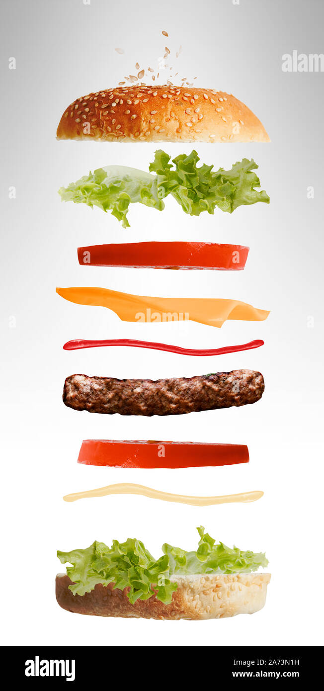 Explosive burger, creativity in the kitchen Stock Photo - Alamy