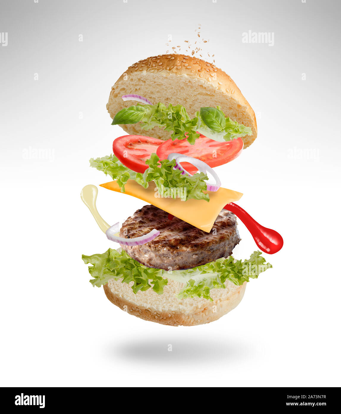 Explosive burger, creativity in the kitchen Stock Photo - Alamy