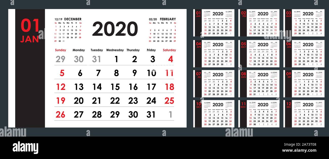 Calendar for 2020. Corporate design and clean layout. Vector ...