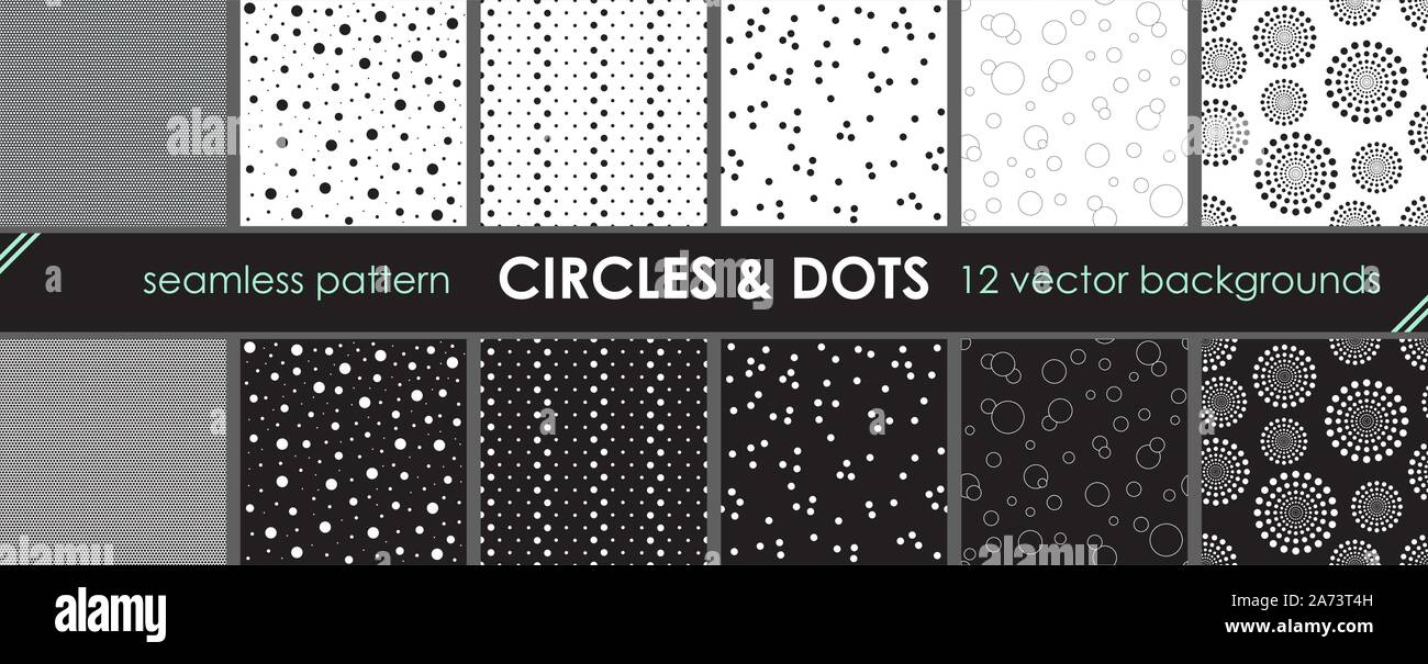A set of many seamless patterns. Monochrome background with circles and ...