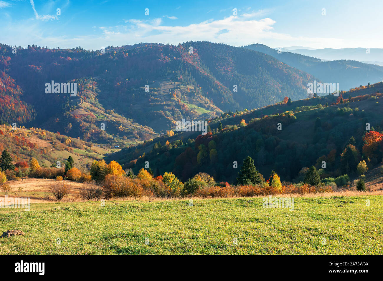 autumn sunny evening in mountain. beautiful countryside landscape ...