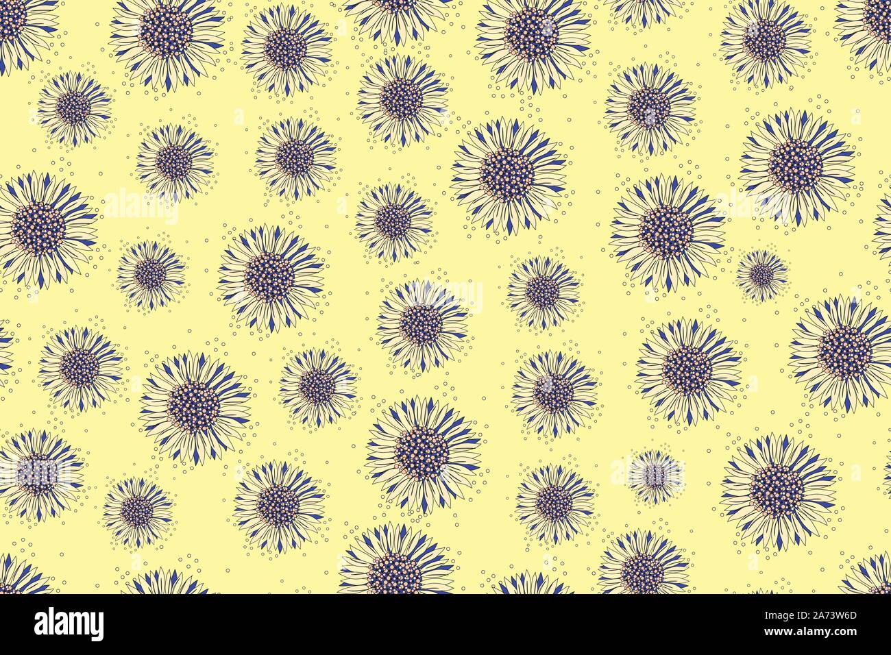 Hand drawing of different size flowers scattered on yellow background ...