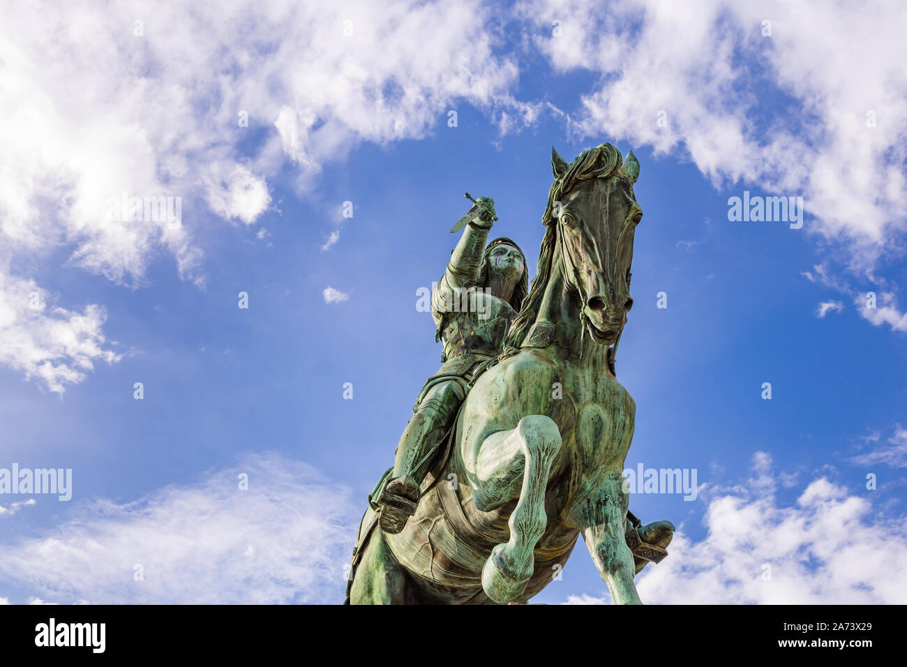 Monument of Jeanne d'Arc (Joan of Arc) on Place du Martroi in the center of Orleans in France ...