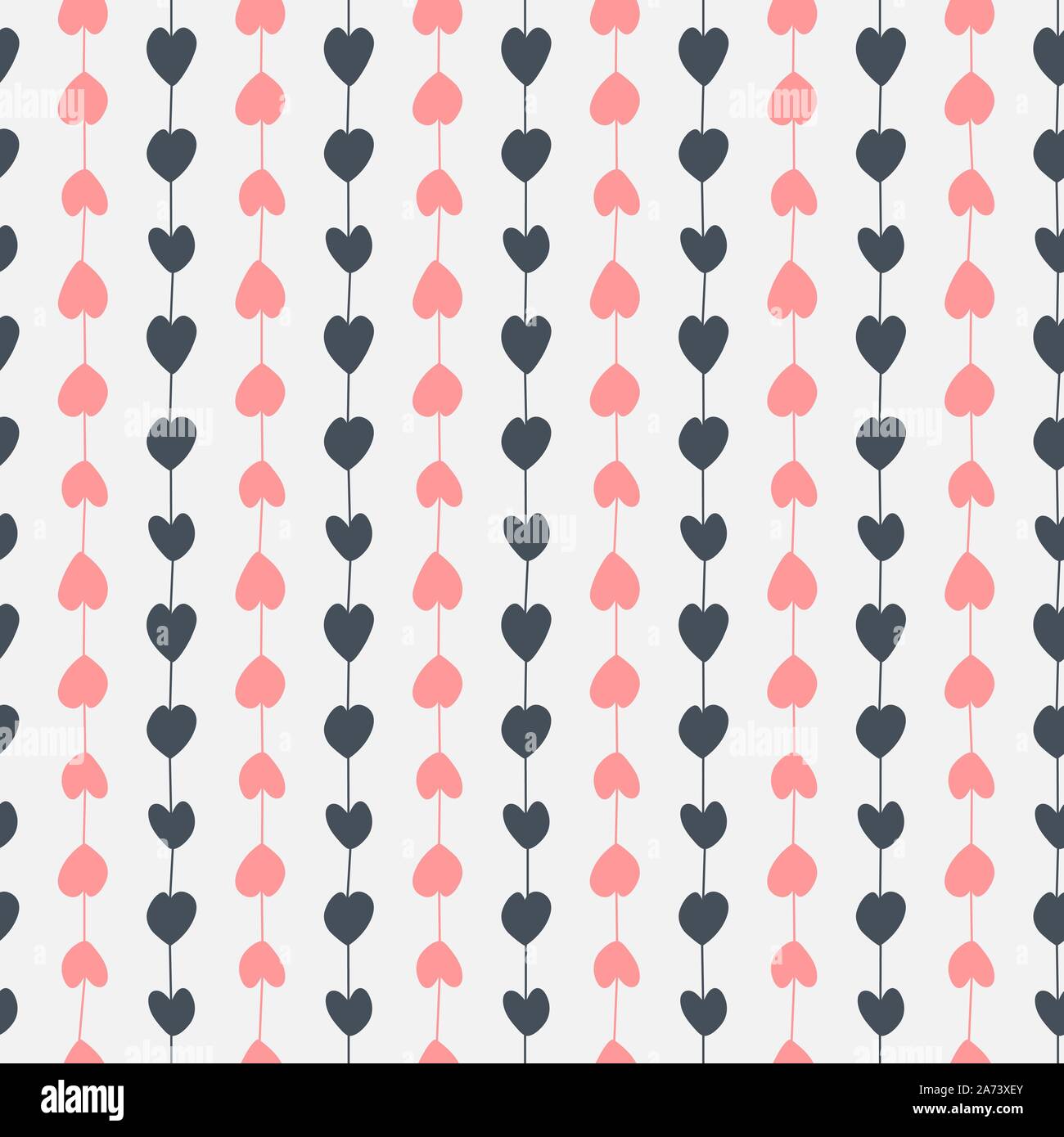 Vector seamless pattern, black and red hearts arranged in a line and ...