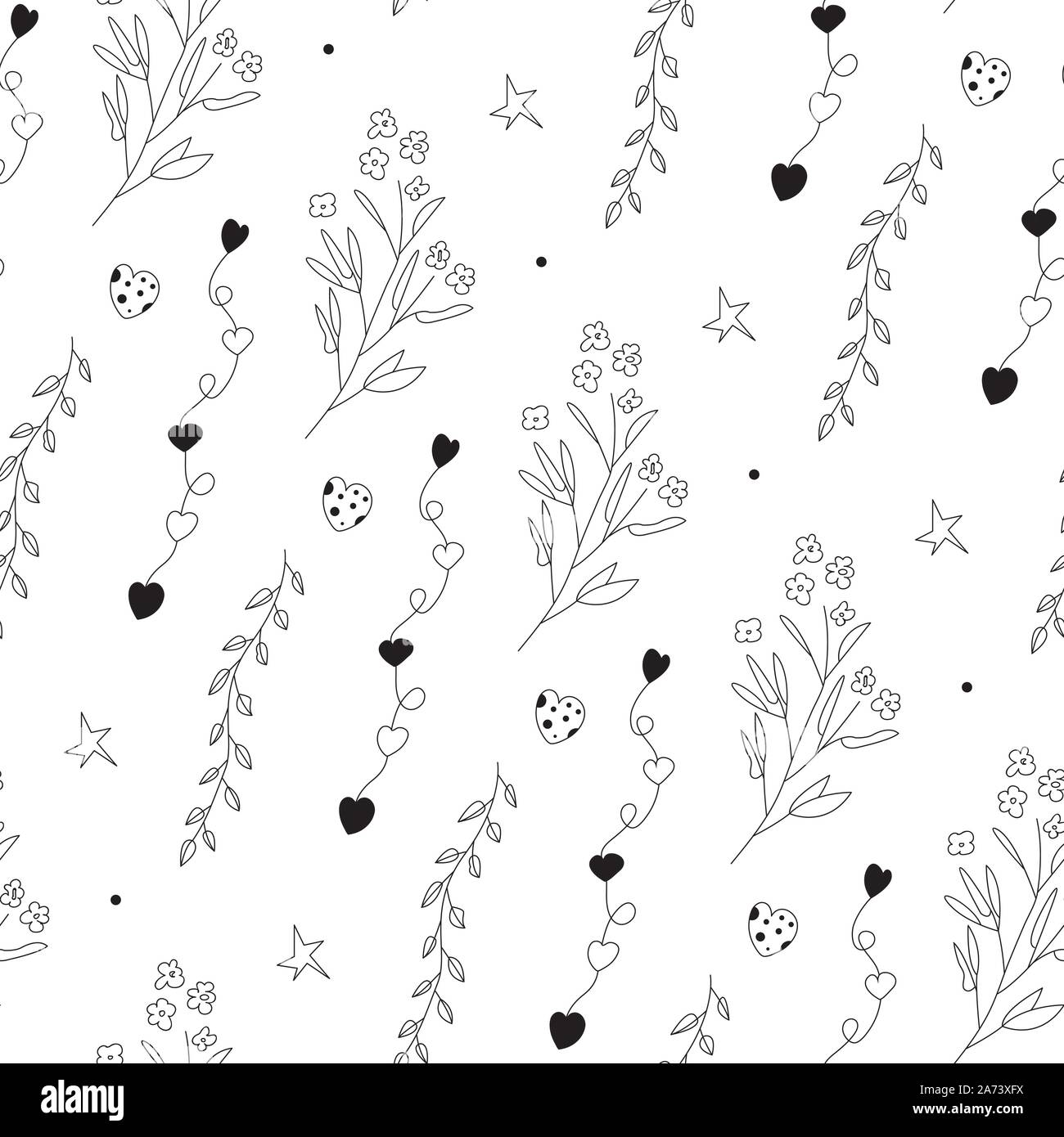 Vector seamless repeating pattern made of plants and hearts. Isolated ...