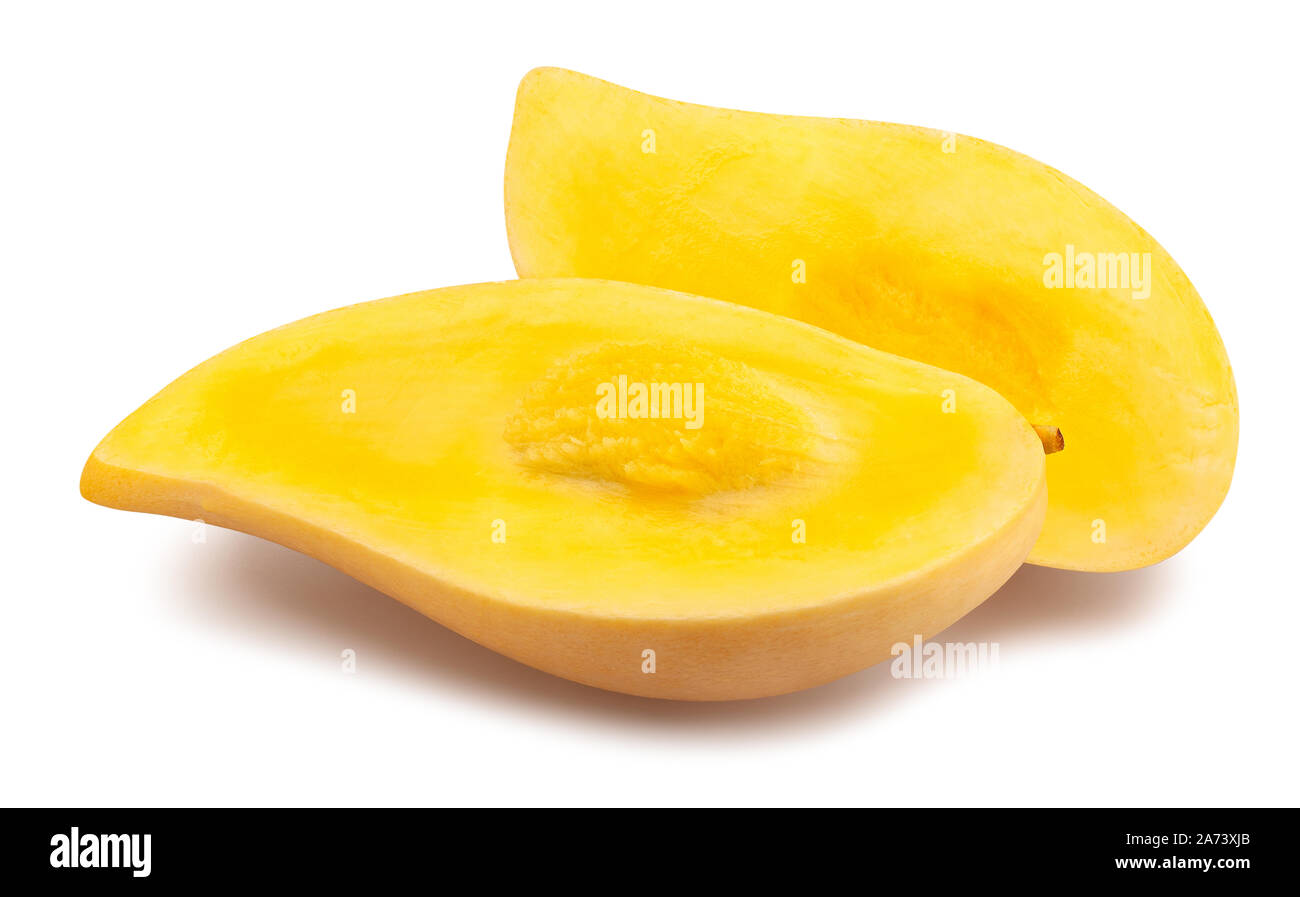 sliced yellow mango path isolated on white Stock Photo - Alamy
