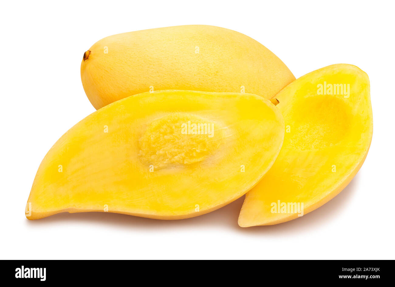 sliced yellow mango path isolated on white Stock Photo - Alamy