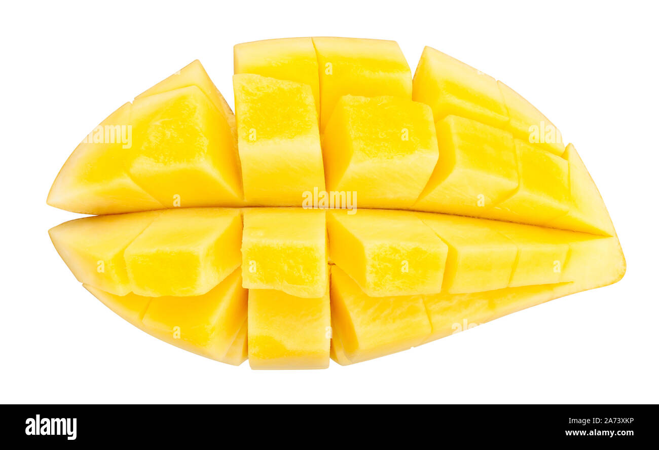sliced yellow mango path isolated on white Stock Photo - Alamy