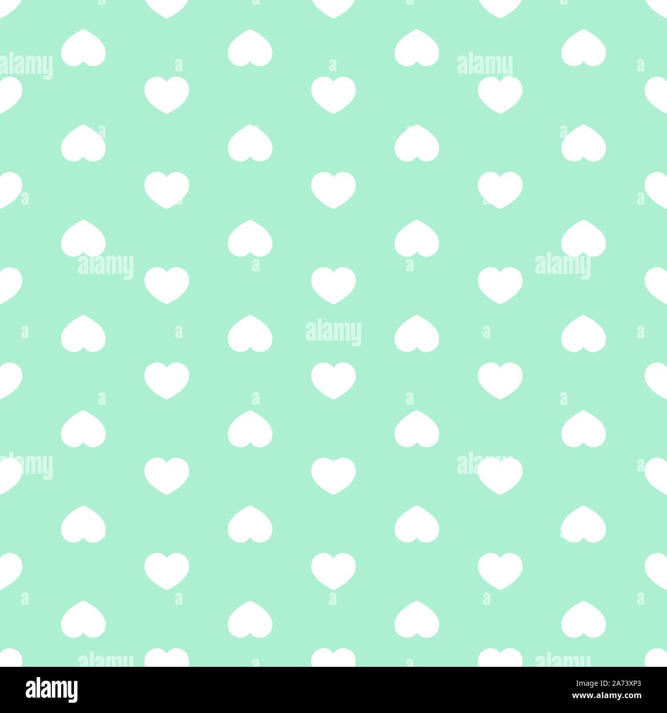 White heart arranged in a line on a green mint background. Cute hearts ...
