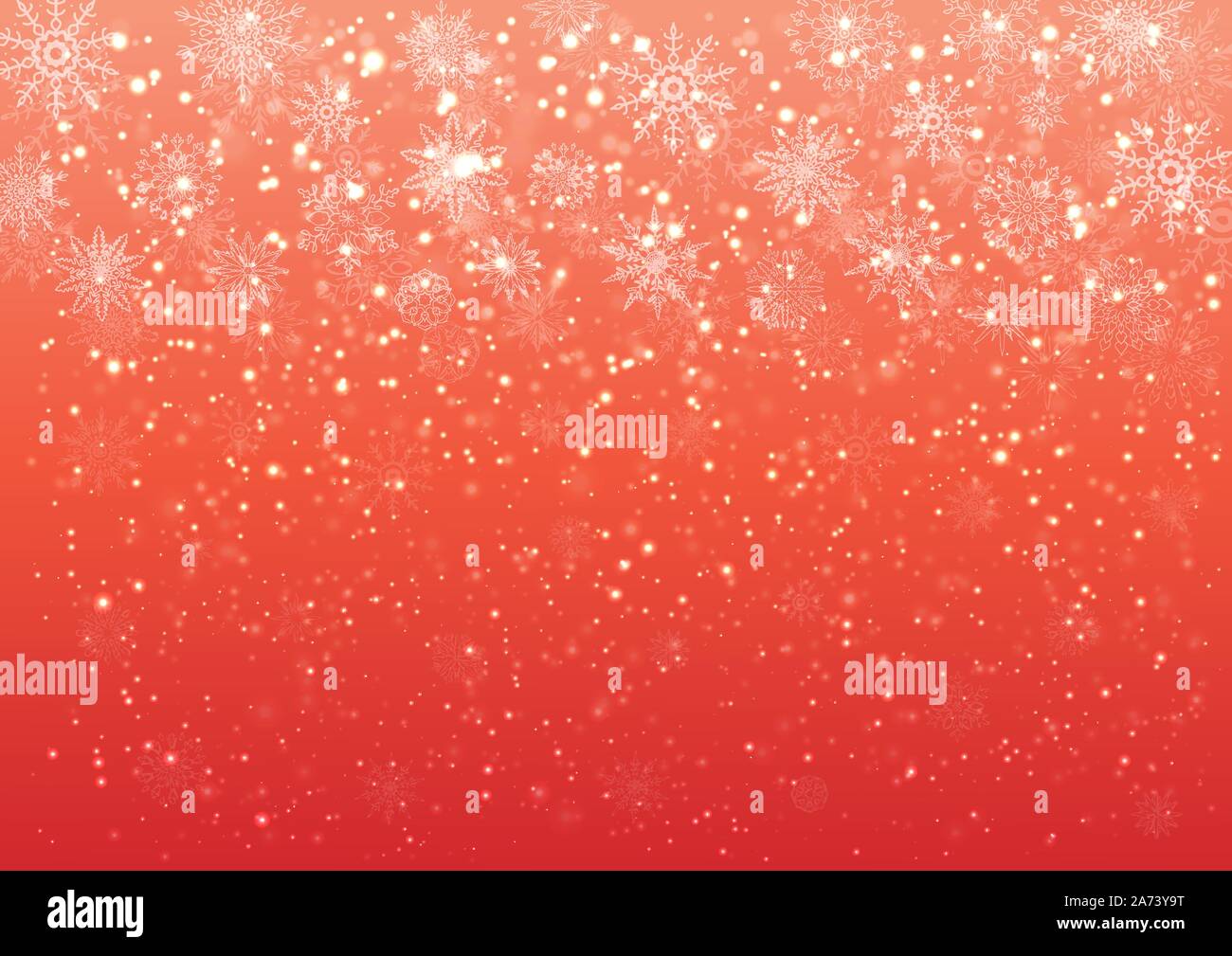 Snow falling in winter time. Stylized gradient red frame and background ...