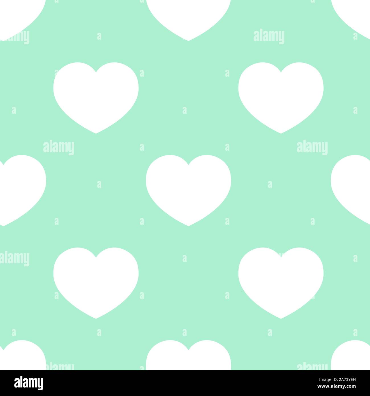 White hearts on a mint green background. Monochrome graphics, repeating ...