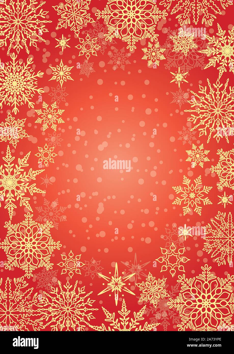 Red winter, stylized frame and background with snowflakes and stars ...