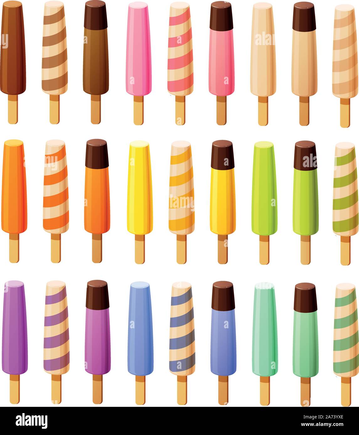 Vector illustration of ice pops or ice cream in various colors and ...