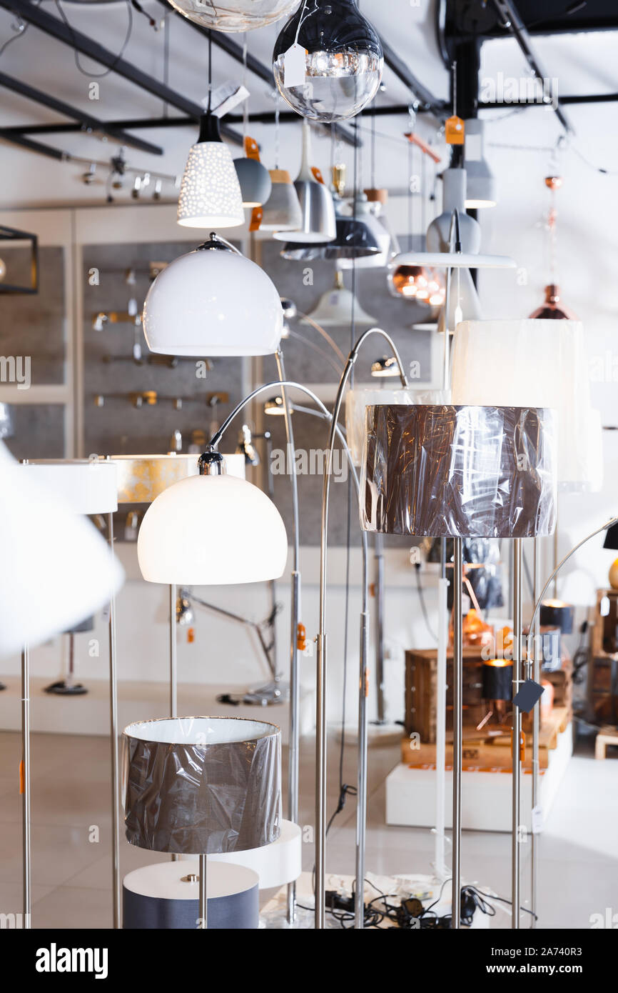 Interior lamp with lights in the modern furniture shop Stock Photo - Alamy