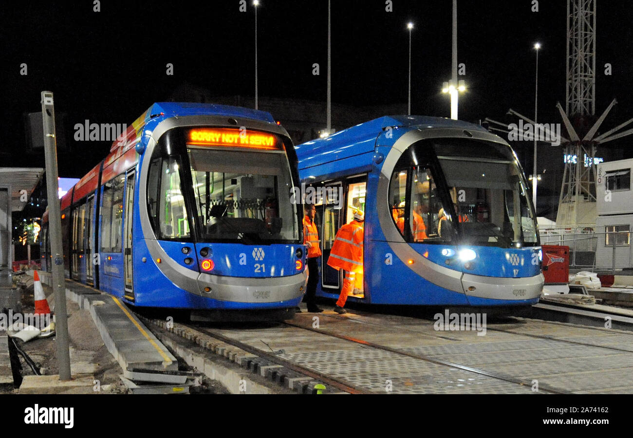 Birmingham, UK. 30th October 2019. Midlands Metro Alliance staff carry ...