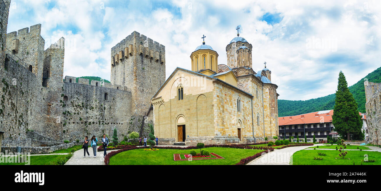 Medieval monastery Manasija near city of Despotovac in Serbia Stock ...
