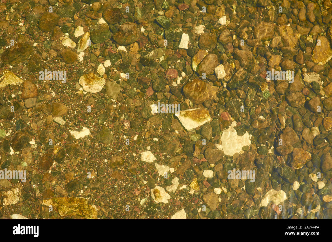 Bottom of a shallow river, with stones and pebbles - suitable as a ...