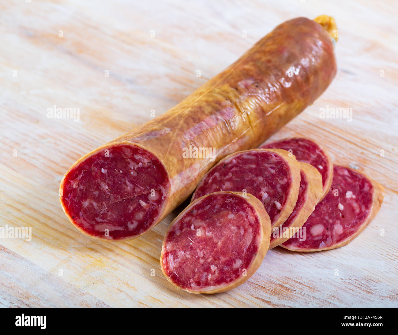 Salchichon – traditional spanish dried or smoked sausage Stock Photo ...
