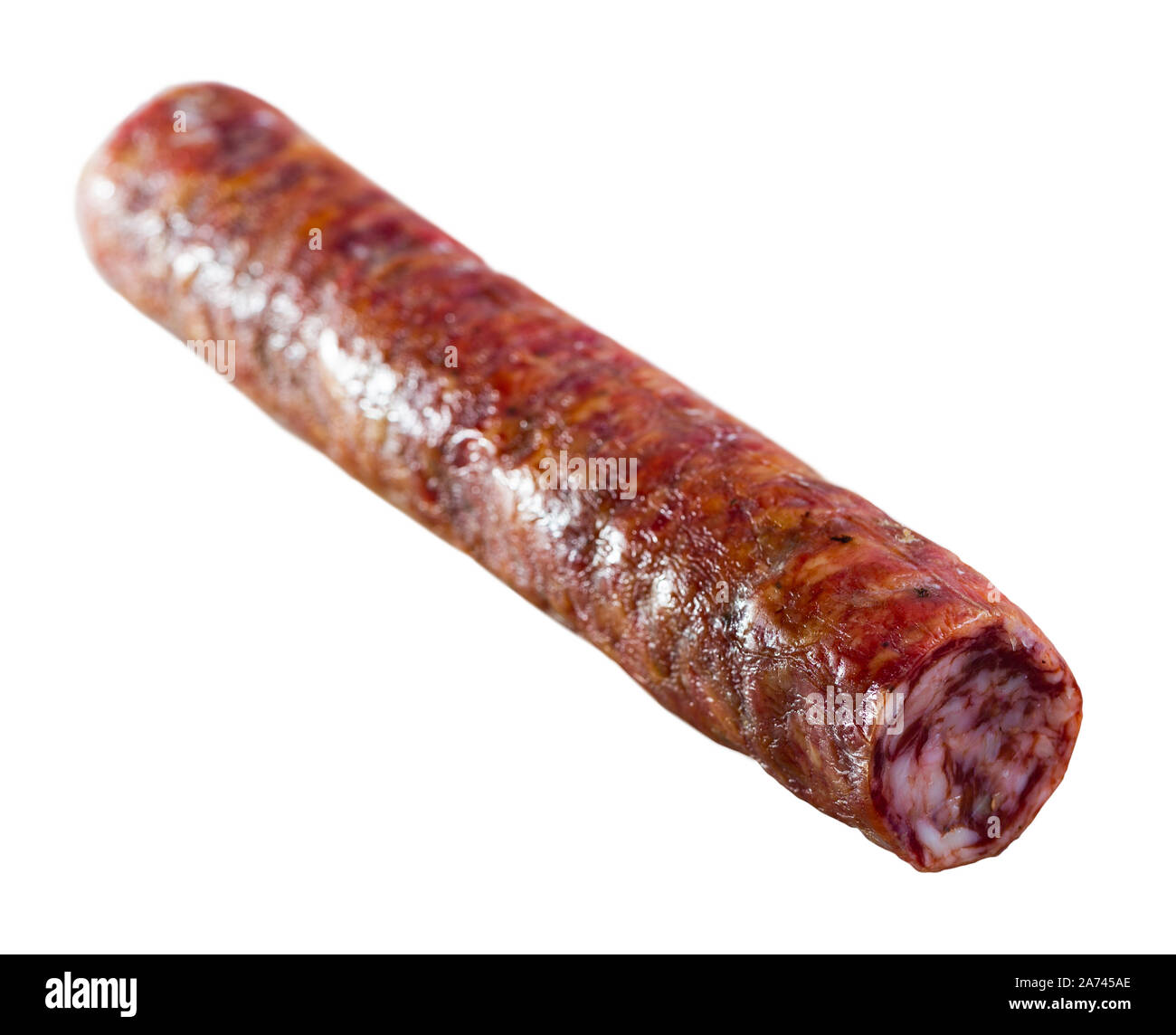 Salchichon – traditional spanish dried or smoked sausage. Isolated over ...