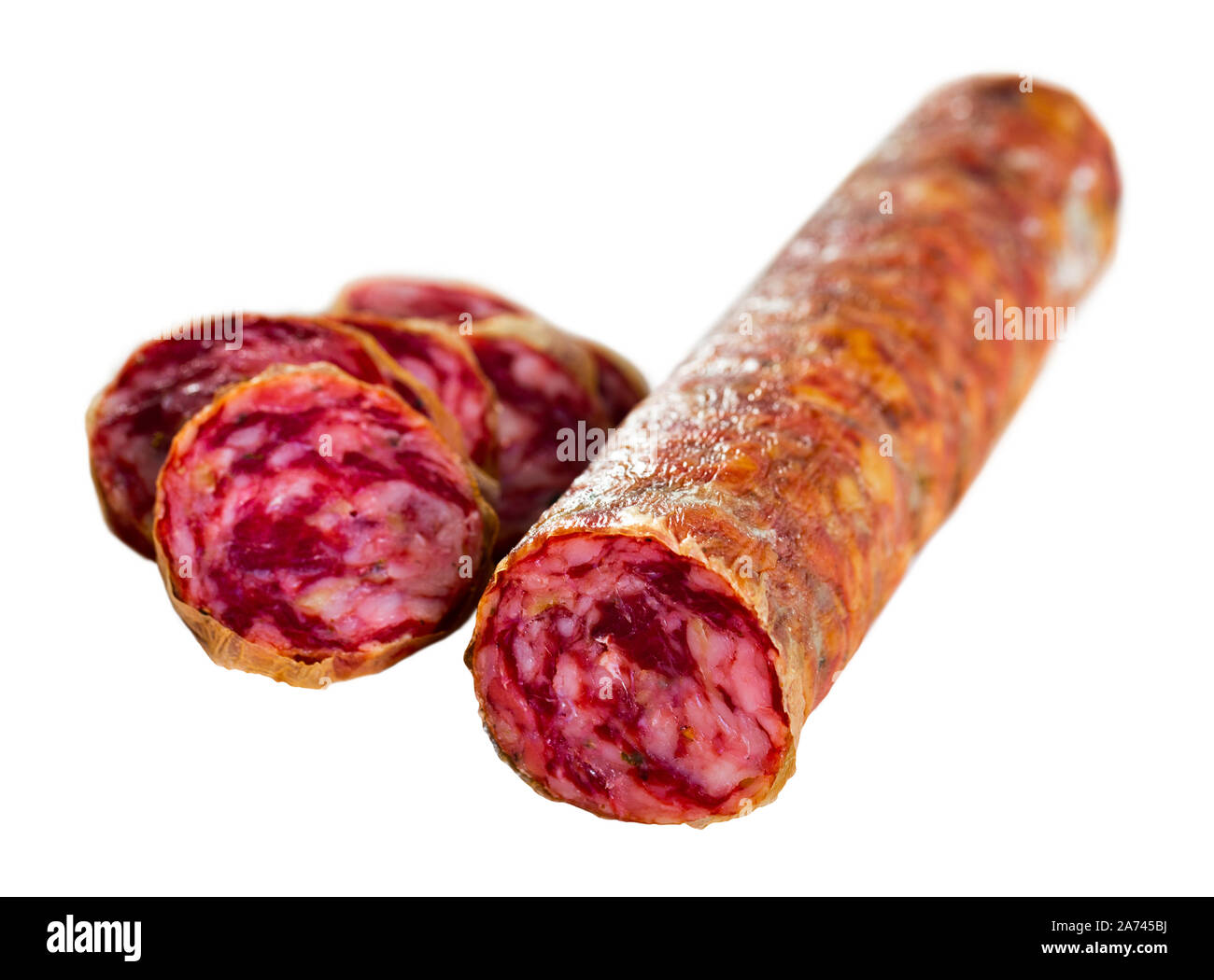 Salchichon – traditional spanish dried or smoked sausage. Isolated over ...